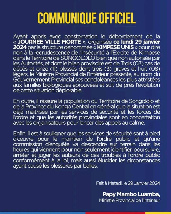 Kongo-Central : trois personnes tuées et plusieurs blessés, bilan de la ...